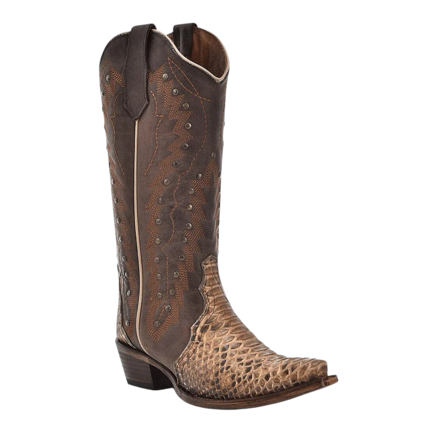 Women's Circle G Python & Studs Chocolate Brown Western Boots L6045 ...